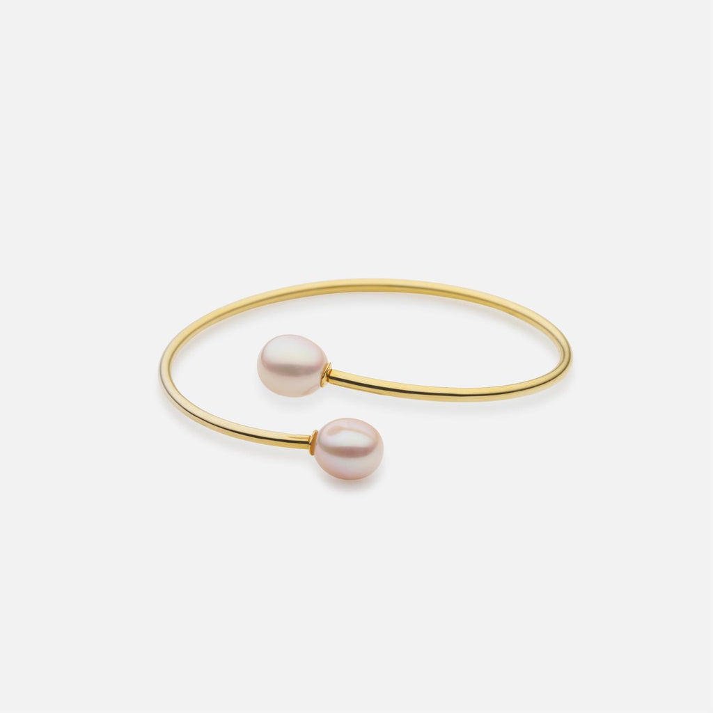 Sterling Silver and Freshwater Pearl Bangle - Gold Plated Yellow – W.J ...